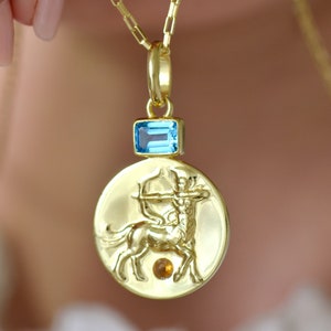 Gold Sagittarius Necklace Zodiac Pendant Horoscope Medallion Astrology ...