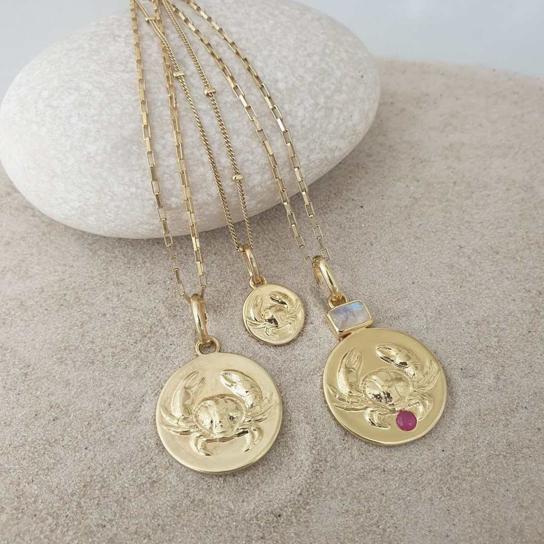 Gold Embossed Cancer Zodiac Necklace Handmade Crab Coin - Etsy