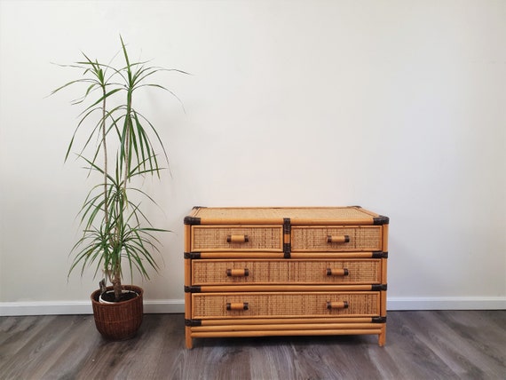 Gorgeous Boho Chic Rattan 4 Drawer Chest Cottage and | Etsy