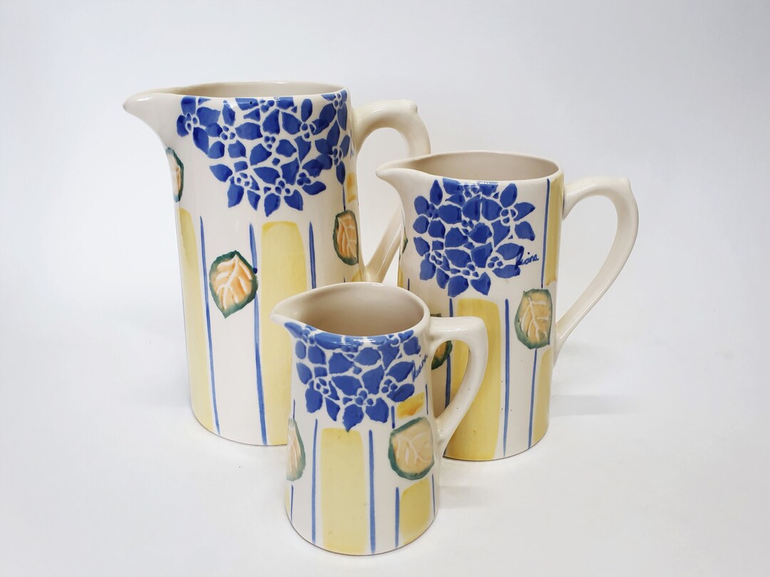 Vintage Original English Country Pottery Pitcher Set, Three Sizes of ...