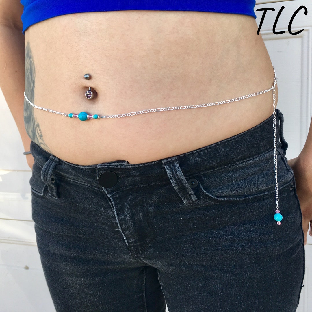 Sterling Silver Belly Chain/matching Anklet/turquoise Body Jewelry ...
