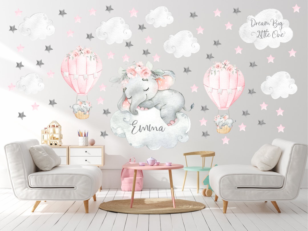 Elephant Hot Air Balloon Decal, Nursery Elephant Wall Decor, Elephant ...