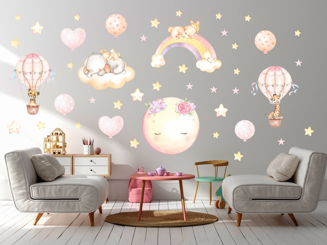 Nursery Wall Decal Moon, Baby Girl Wall Decal, Baby Girl Moon and Stars ...