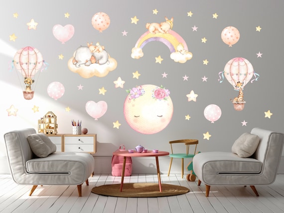 Nursery Wall Decal Moon Baby Girl Wall Decal Baby Girl Moon - Etsy