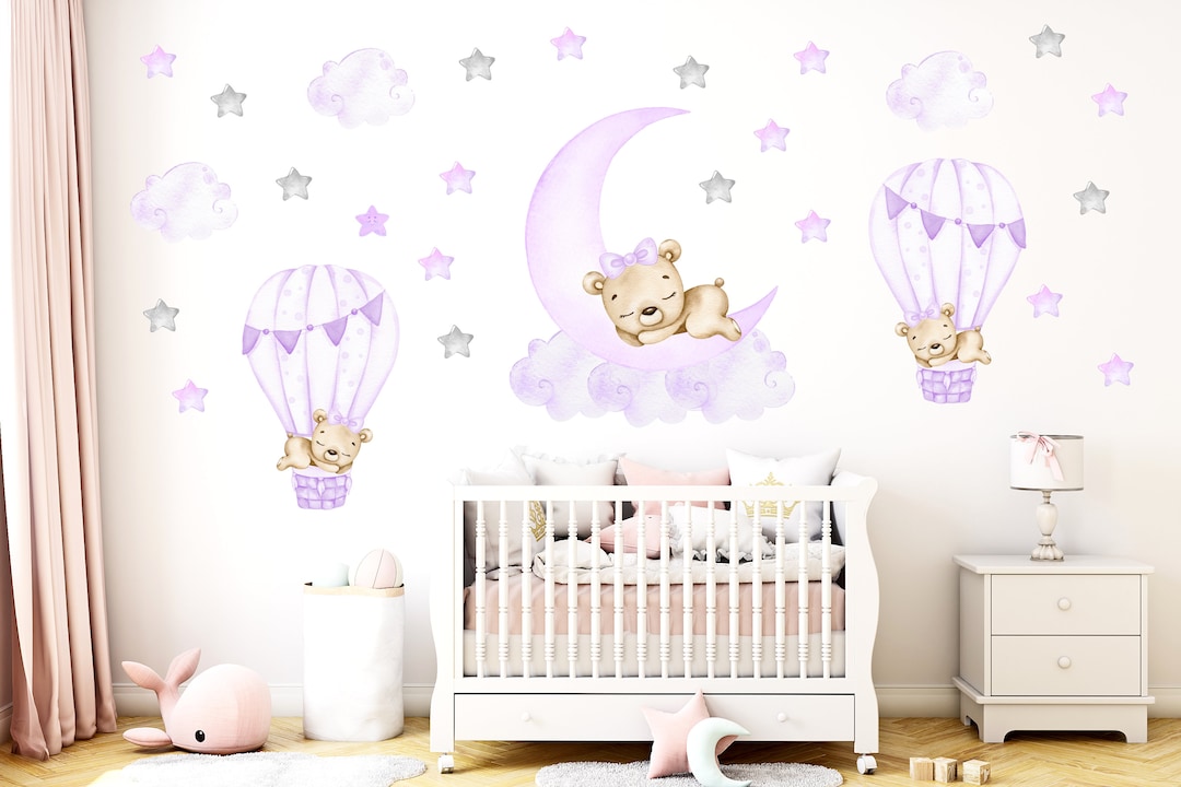 Teddy Bear Wall Decal With Hot Air Balloons, Girl Teddy Bear Stickers ...