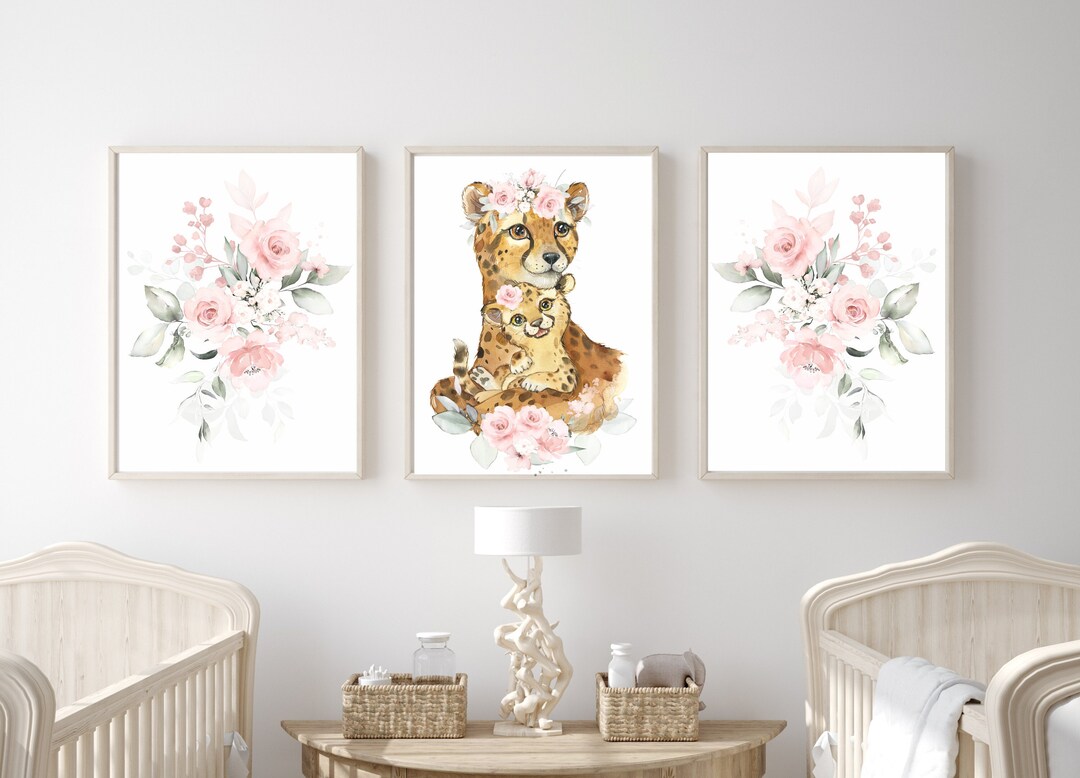 Girl Cheetah Prints, Nursery Decor Girl Floral, Cheetah Nursery Wall ...