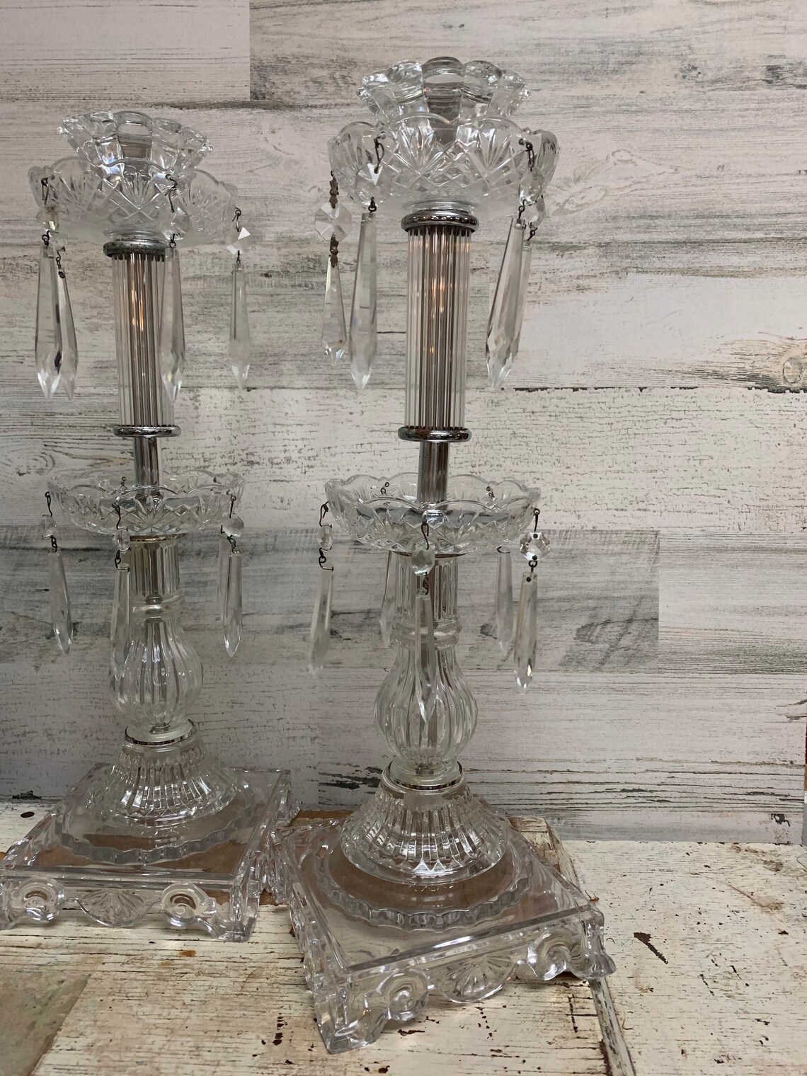 Vintage Crystal Double Prism Pair of Candlestick Holders 17 | Etsy