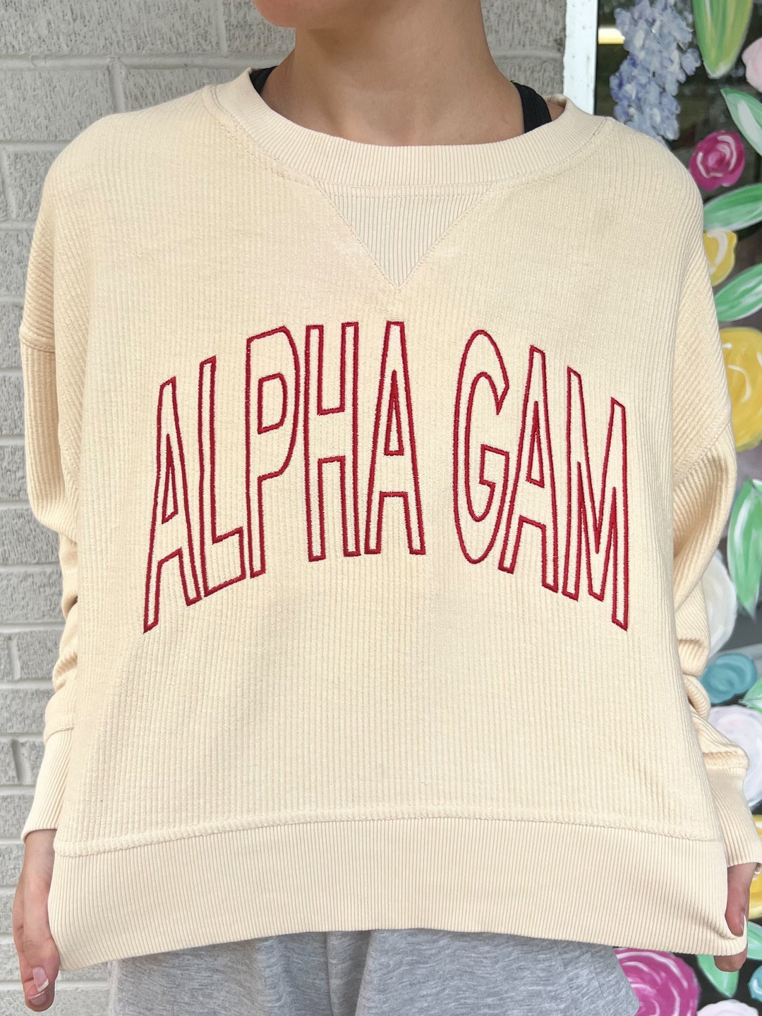 READY TO SHIP! Alpha Gamma Delta Cropped Corded Embroidered Crewneck Sweatshirt | Alpha Gam ...