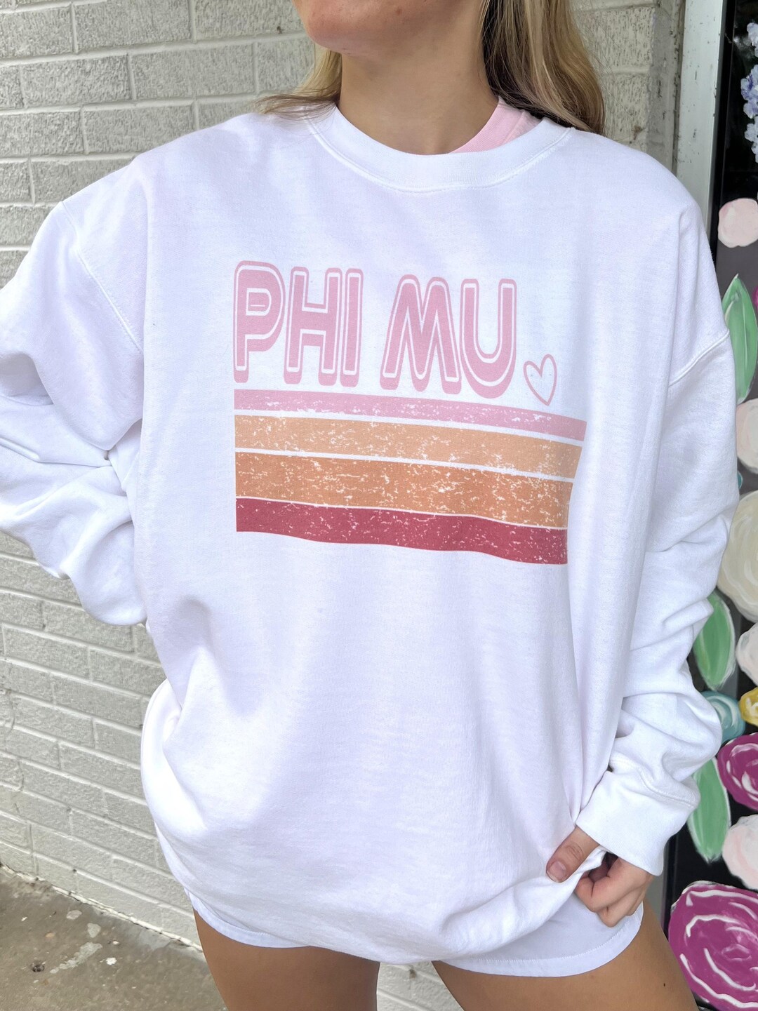 Phi Mu Retro Distressed Heart Sweatshirts and T-shirts | Phi Musorority ...