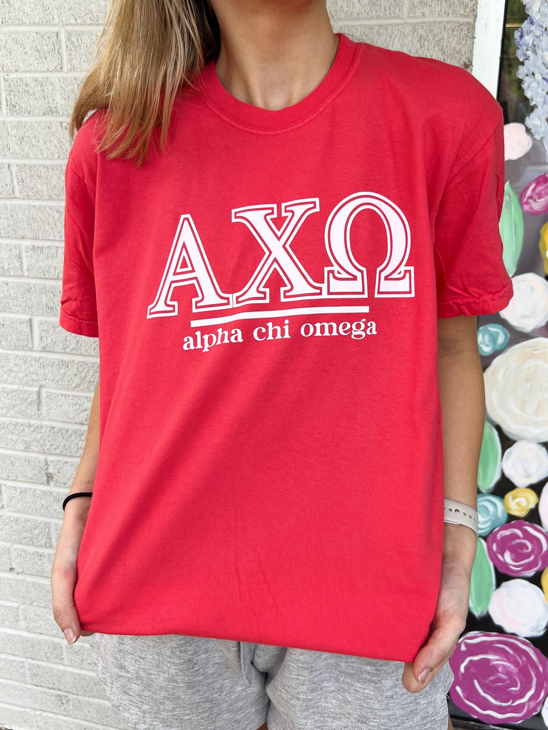Alpha Chi Omega T-shirt: Greek Letter Line Design, Comfort Colors - Etsy