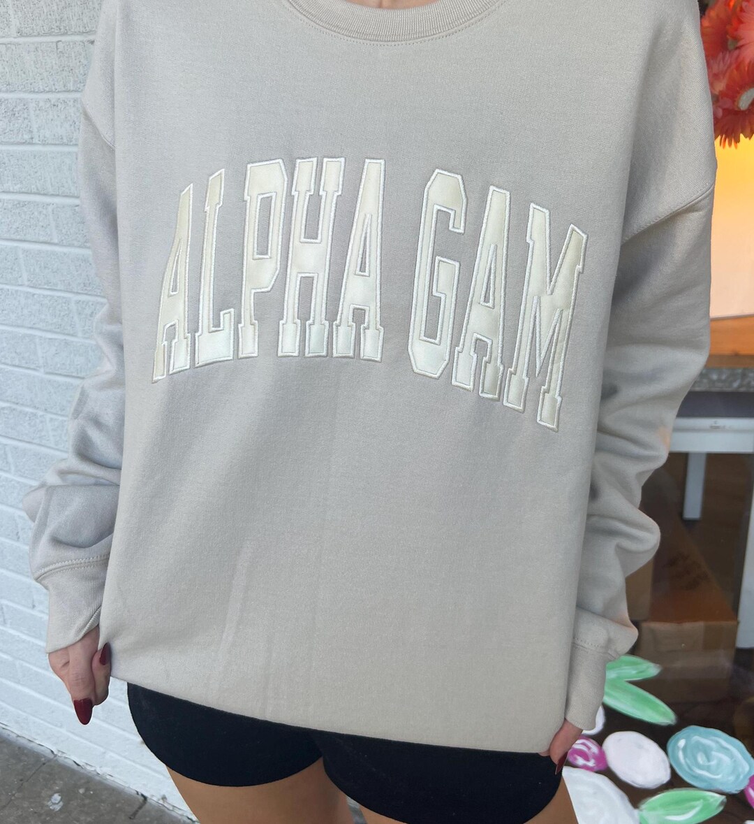 Alpha Gamma Delta Raised Letter Monochrome Sweatshirt | READY TO SHIP! | Alpha Gam Sorority ...