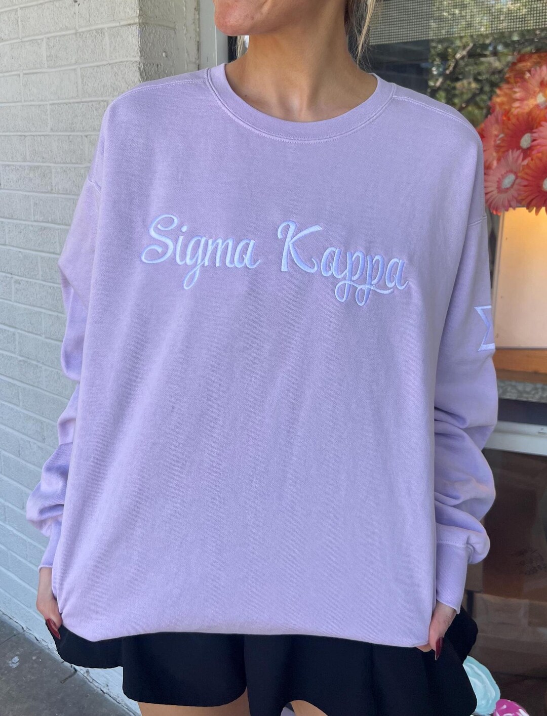 Sigma Kappa Embroidered Comfort Colors Sweatshirt: Greek Letter Sleeve ...