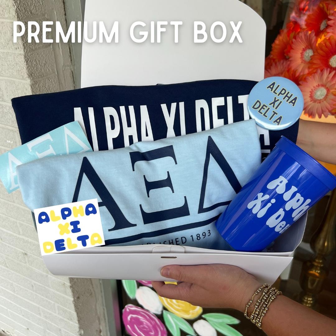 Alpha Xi Delta Sorority Gift Box: Comfort Colors Shirt, Cup, Button - Etsy
