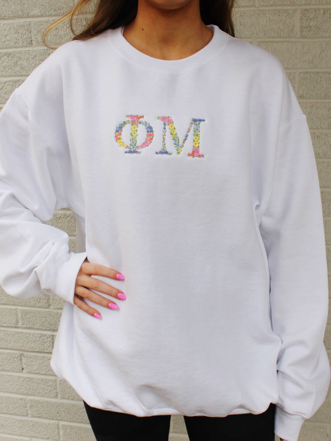 Phi Mu Greek in Embroidered Floral Font Sweatshirt - Etsy