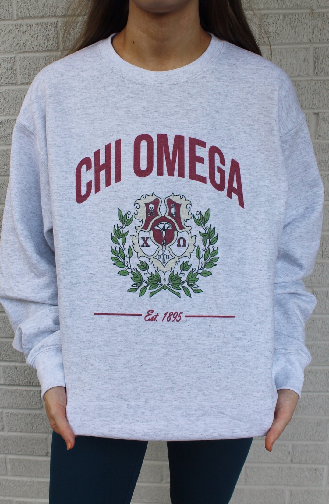 Chi Omega Crest Sweatshirt: Ash Grey Sorority Apparel - Etsy