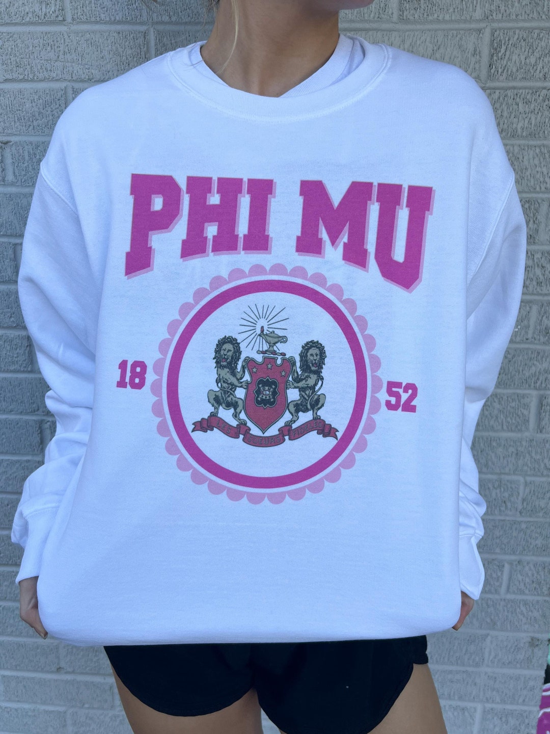 Phi Mu Collegiate Scalloped Crest Sweatshirt | Phi Mu Sorority Merch ...