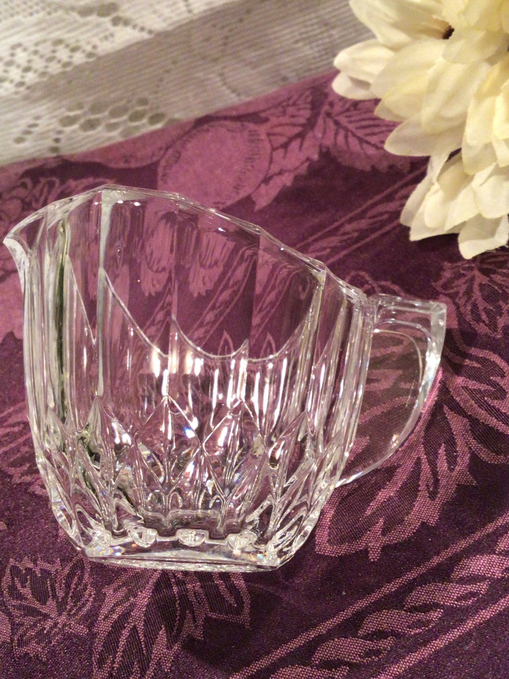 Crystal Creamer Ribbed and Diamond Point Cut - Etsy