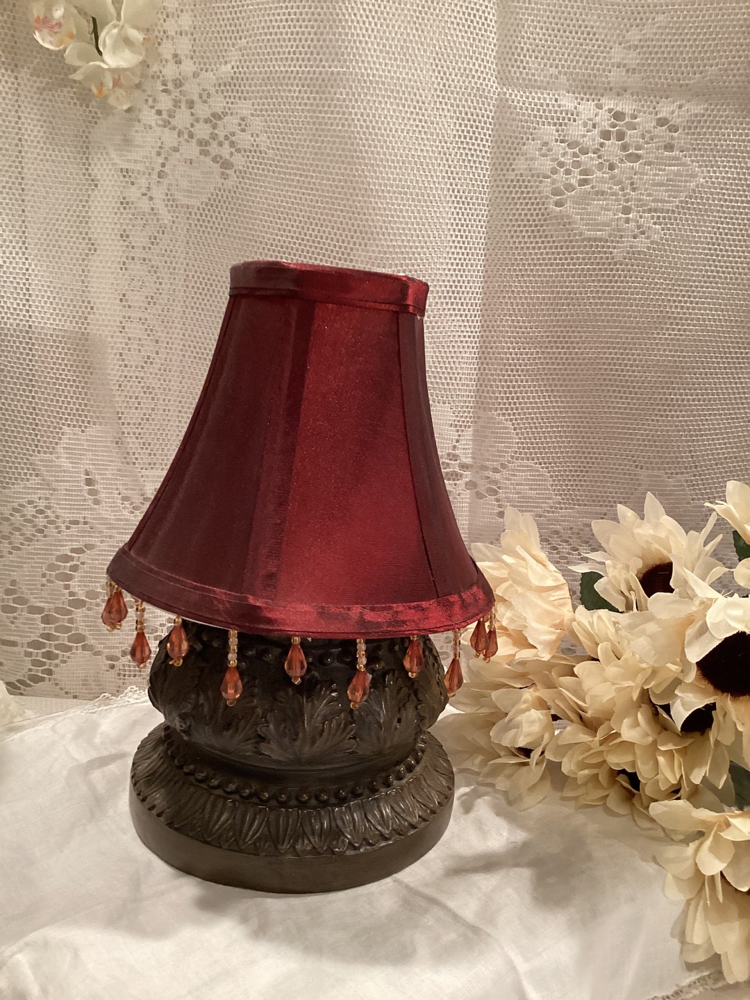 Small Beaded Satin Red Candlestick Lamp Shade - Etsy