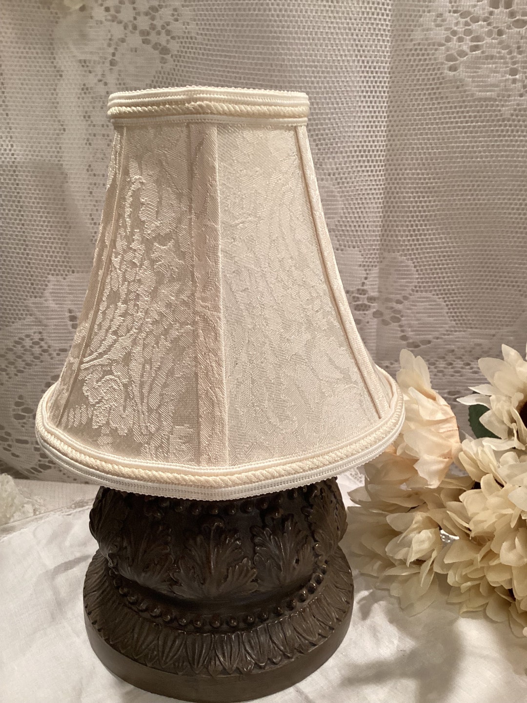 Small Cream Brocade Linen Bell Candlestick Lamp Shade - Etsy