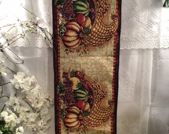 Tapestry Table Runner in Fall Leaves, Thanksgiving, Pinecones, Acorns ...