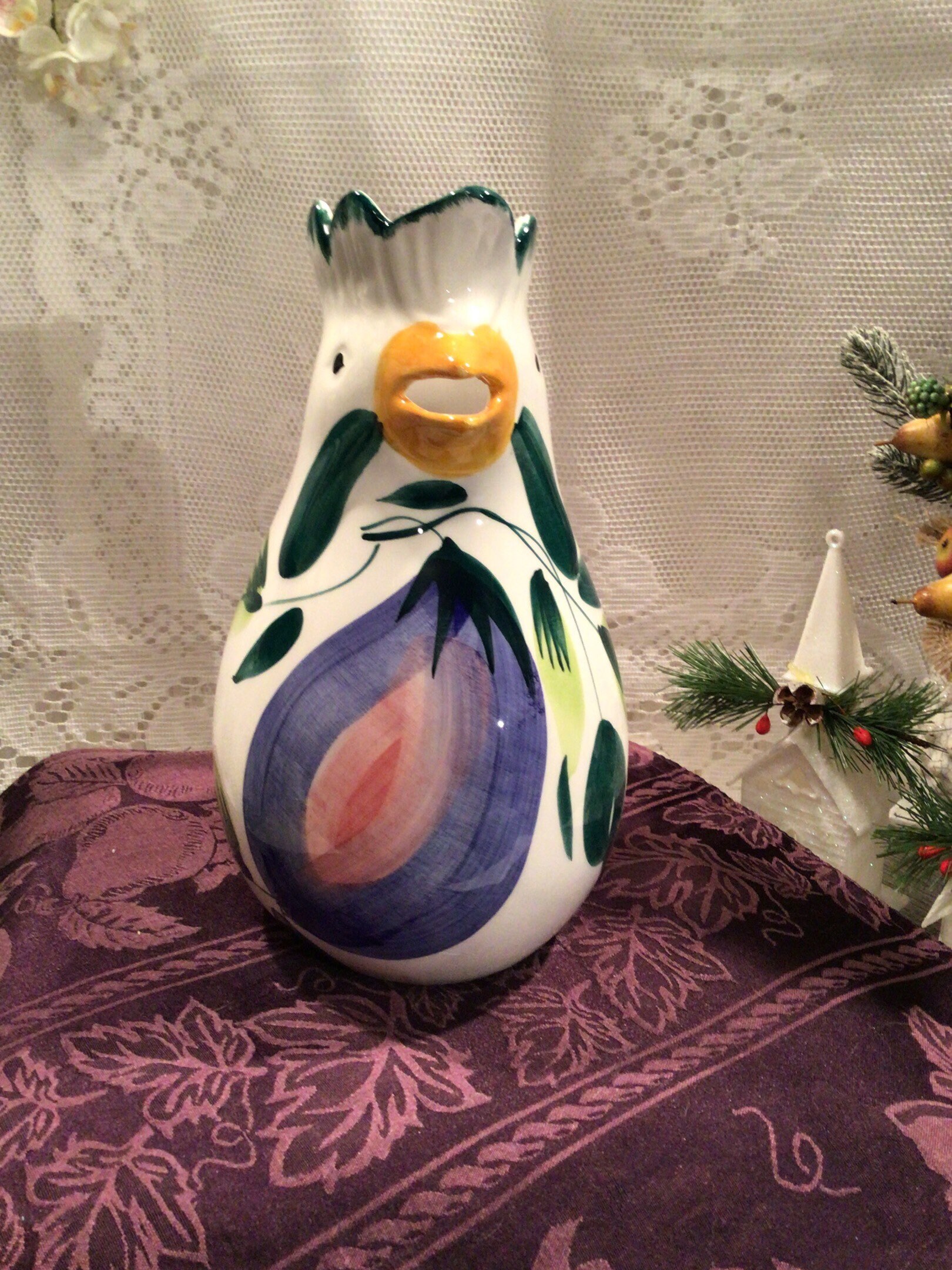 Italian Hand Painted Ceramic Chicken Pitcher Vase the - Etsy