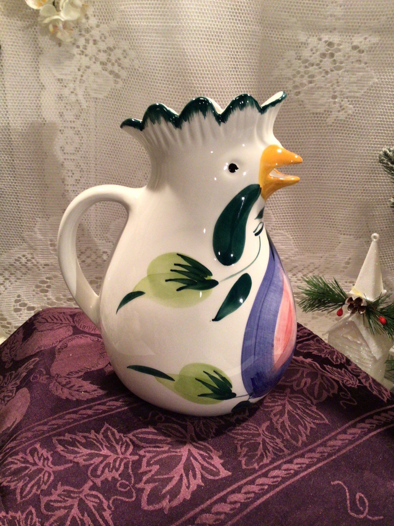 Italian Hand Painted Ceramic Chicken Pitcher Vase the - Etsy