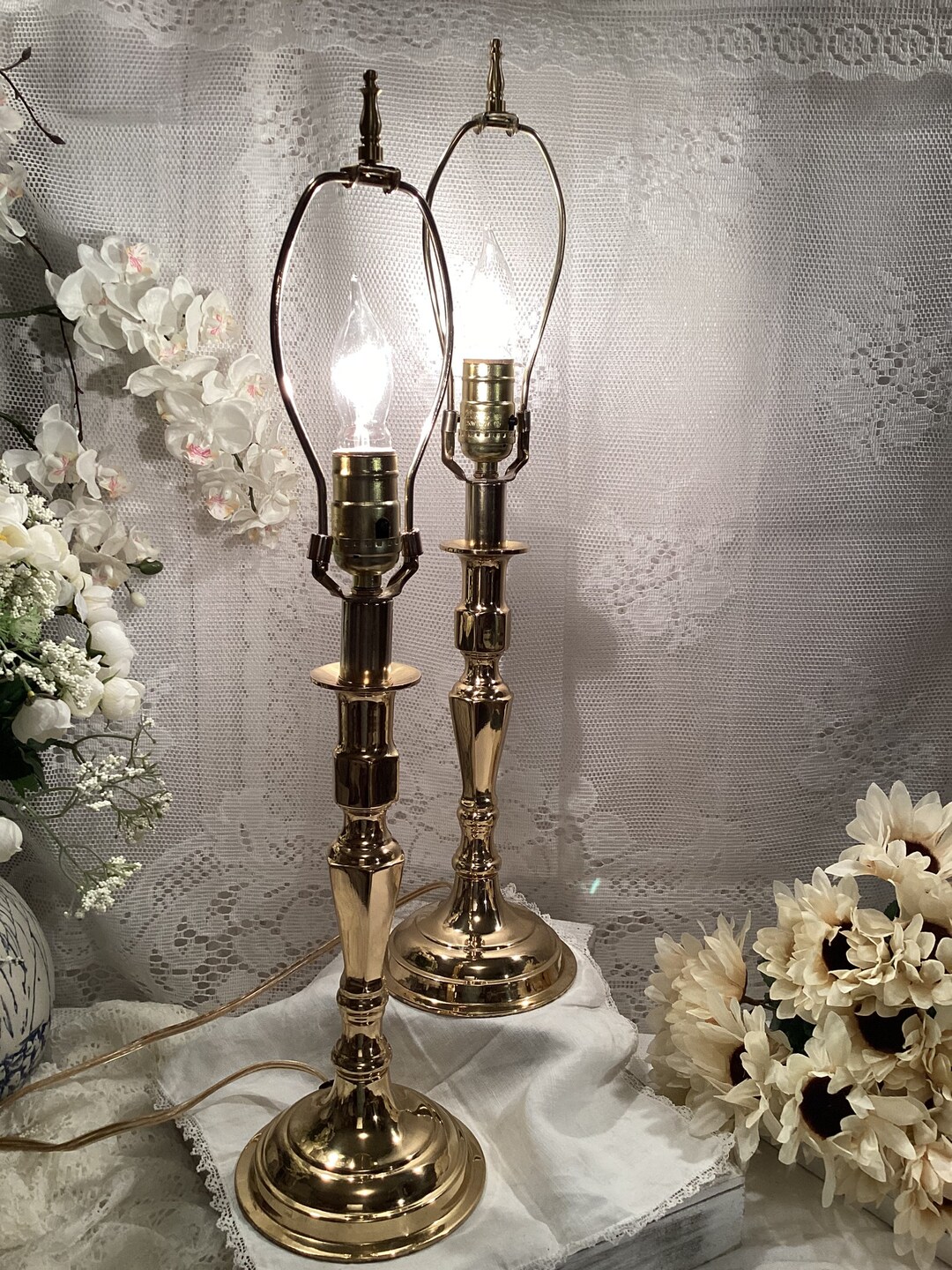 Solid Brass Candlestick Table Lamps Set of Two - Etsy