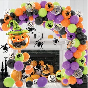 Halloween Balloon Garland Arch Kit 136PCS, Halloween Orange Black Purple Green Confetti Balloons ...