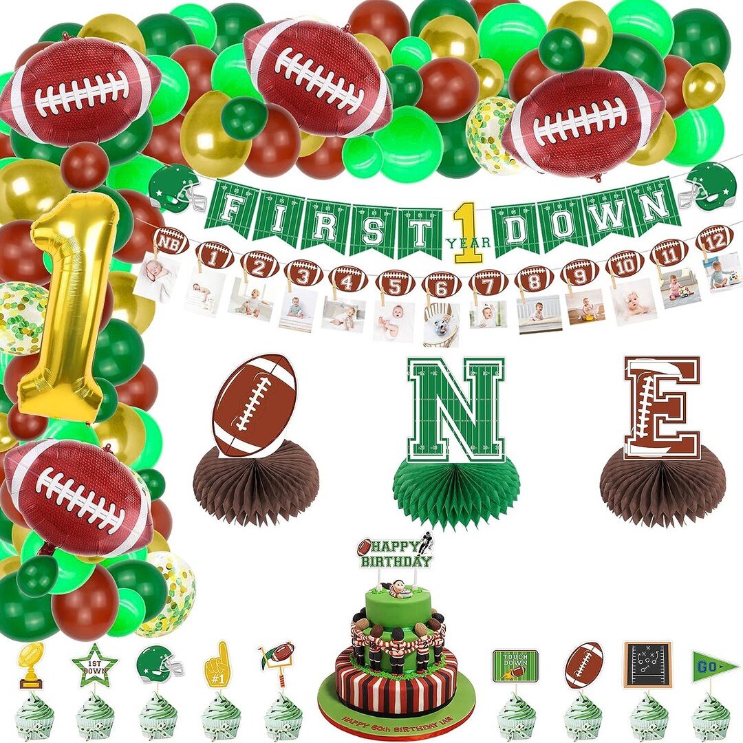 Football First Year Down Birthday Party Decorations Monthly Photo ...