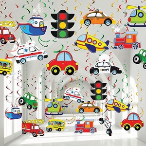 Transportation Cars Trucks Hanging Swirl Decorations 48 Psc ...