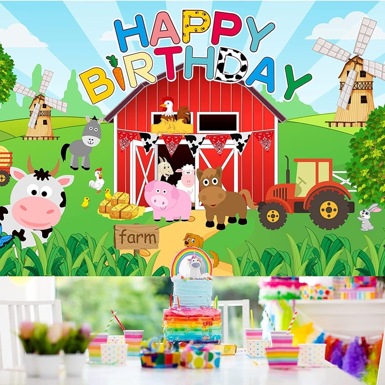 Farm Birthday Backdrop Farm Animals Barn Backdrop Banner for | Etsy
