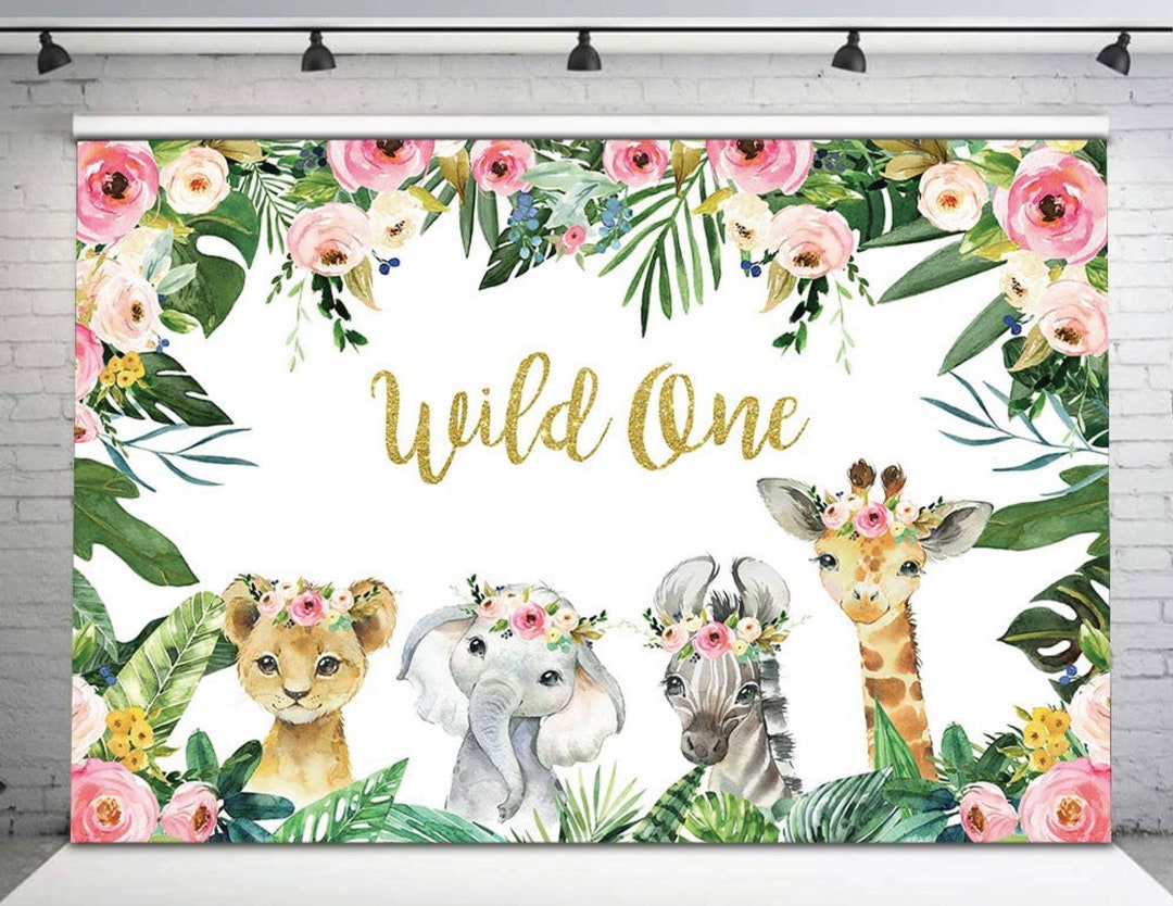 Wild One Backdrop Girl Jungle Safari Animals 1st Birthday Vinyl Photo ...