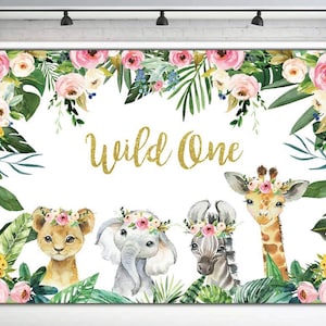 Wild One Backdrop Girl Jungle Safari Animals 1st Birthday Vinyl Photo ...