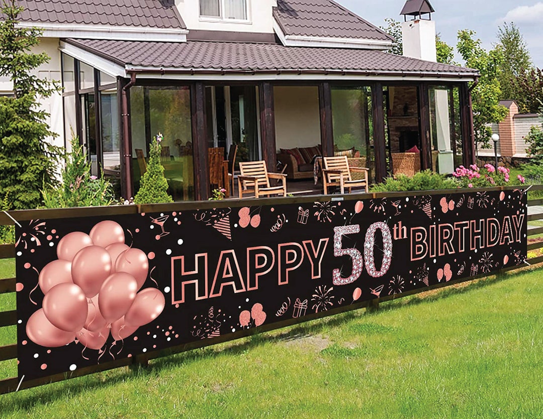 Large 50th Birthday Banner Backdrop Decorations for Women Rose Gold 50 ...