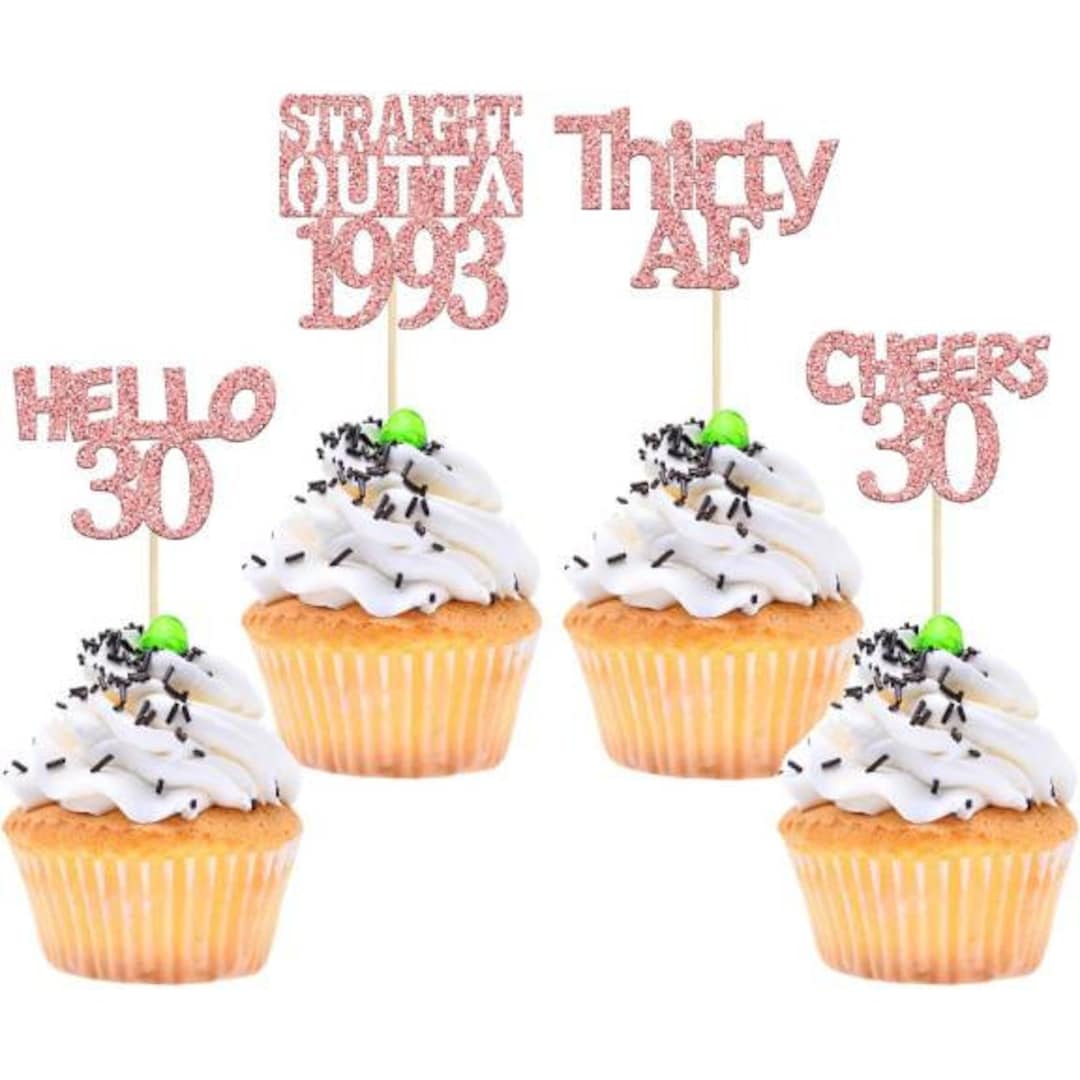 30th Birthday Cupcake Toppers 24 Pcs, Rose Gold 30th Birthday Toppers ...