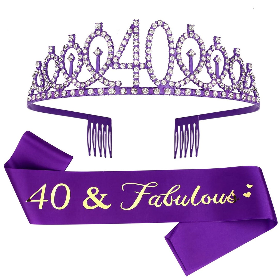 40th Birthday Sash and Tiara for Women Purple, 40 & Fabulous Birthday ...