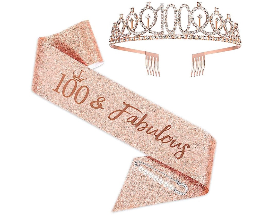100th Birthday Sash and Tiara for Women, 100 & Fabulous Birthday Sash ...