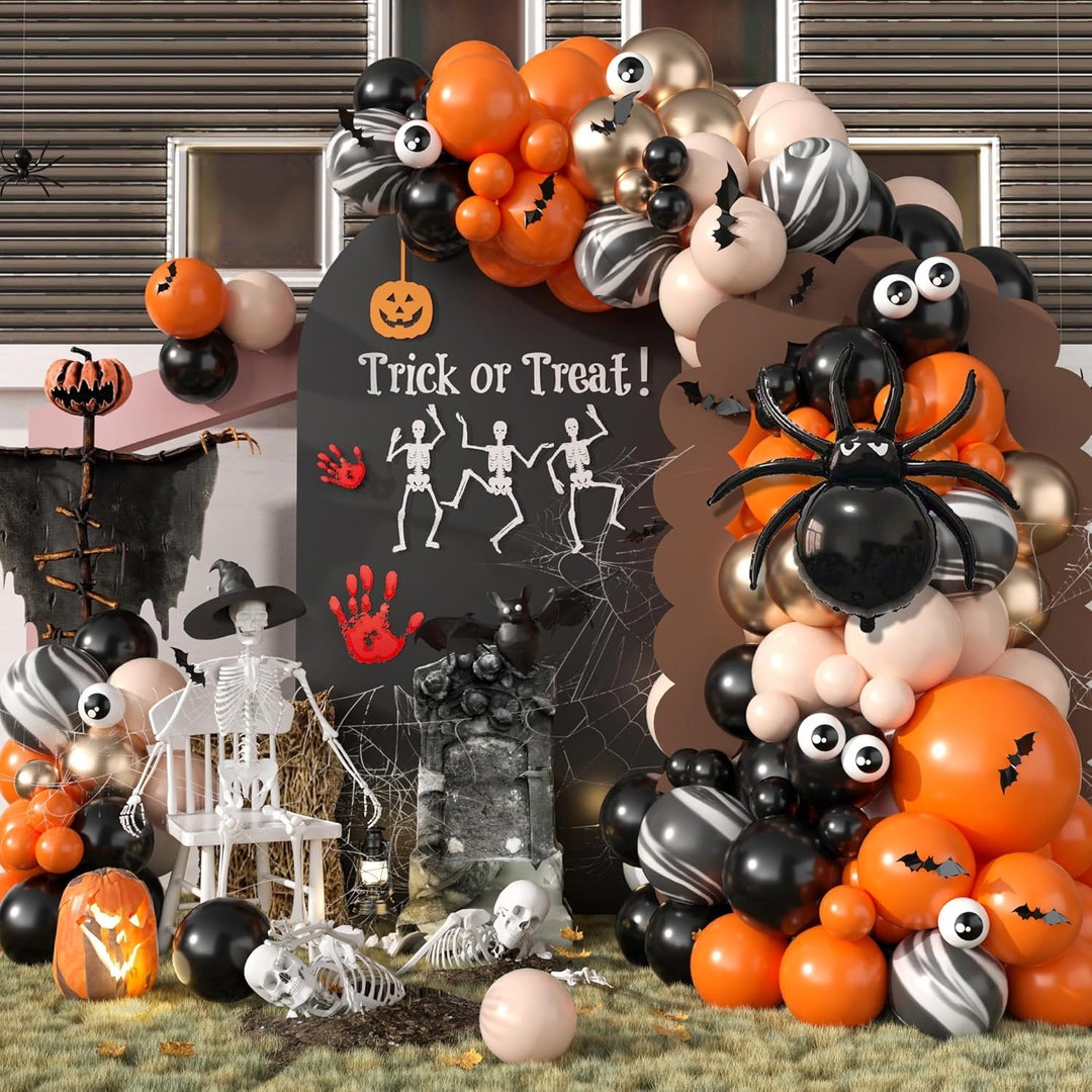 Halloween Balloon Garland Arch Kit, Halloween Orange Black Spider Bat ...