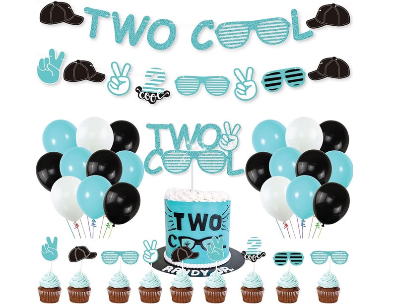 TWO COOL Birthday Decoration, Two Cool Boys 2nd Birthday Decor Kit, Two ...