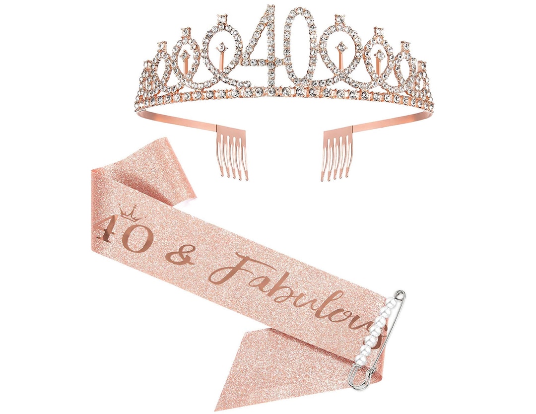 40th Birthday Sash and Tiara for Women, 40 & Fabulous Birthday Sash ...