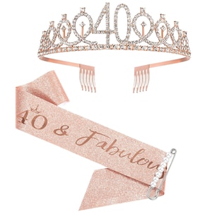 40th Birthday Sash and Tiara for Women, 40 & Fabulous Birthday Sash ...