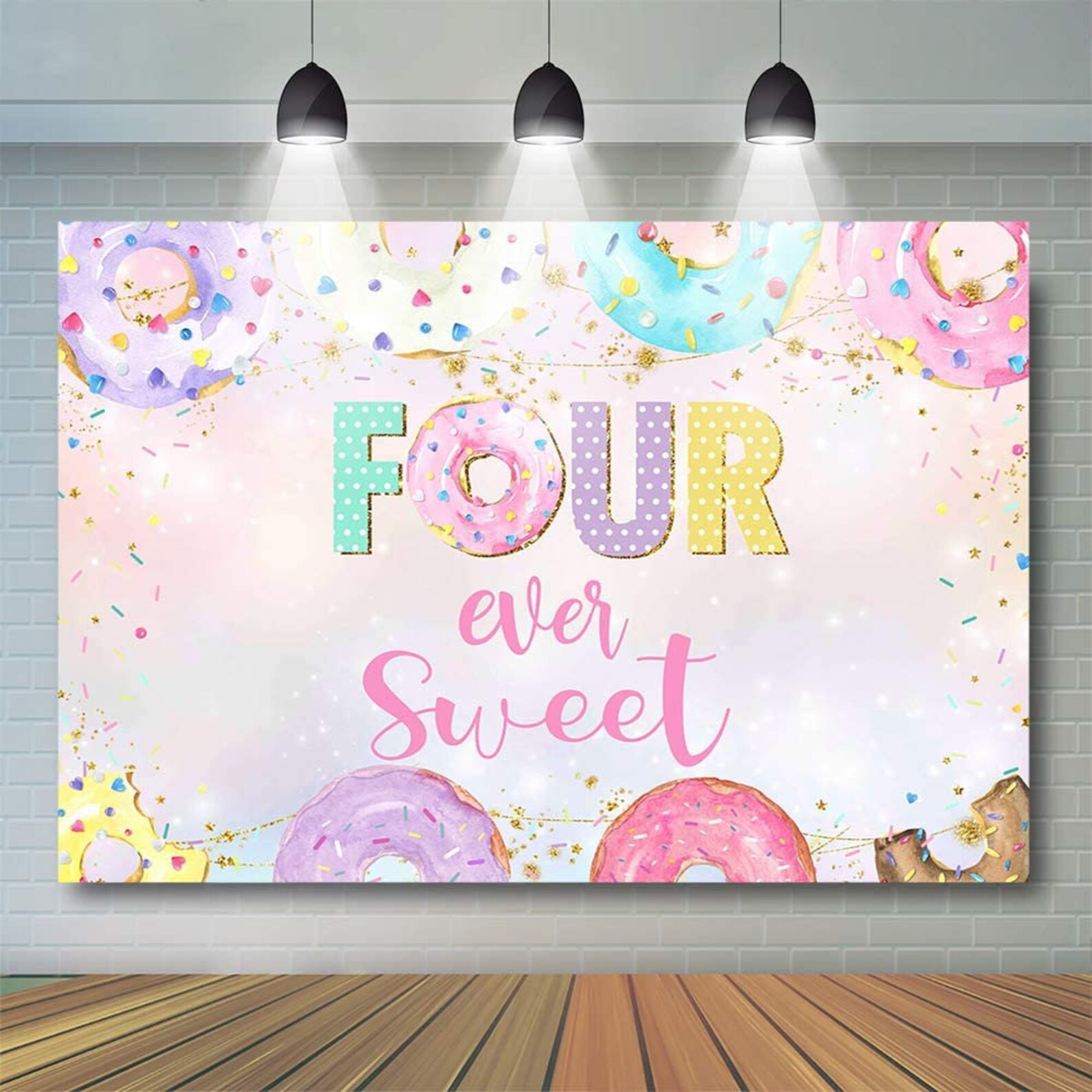 Donut 4th Birthday Backdrop Four Ever Sweet Backdrop Banner - Etsy