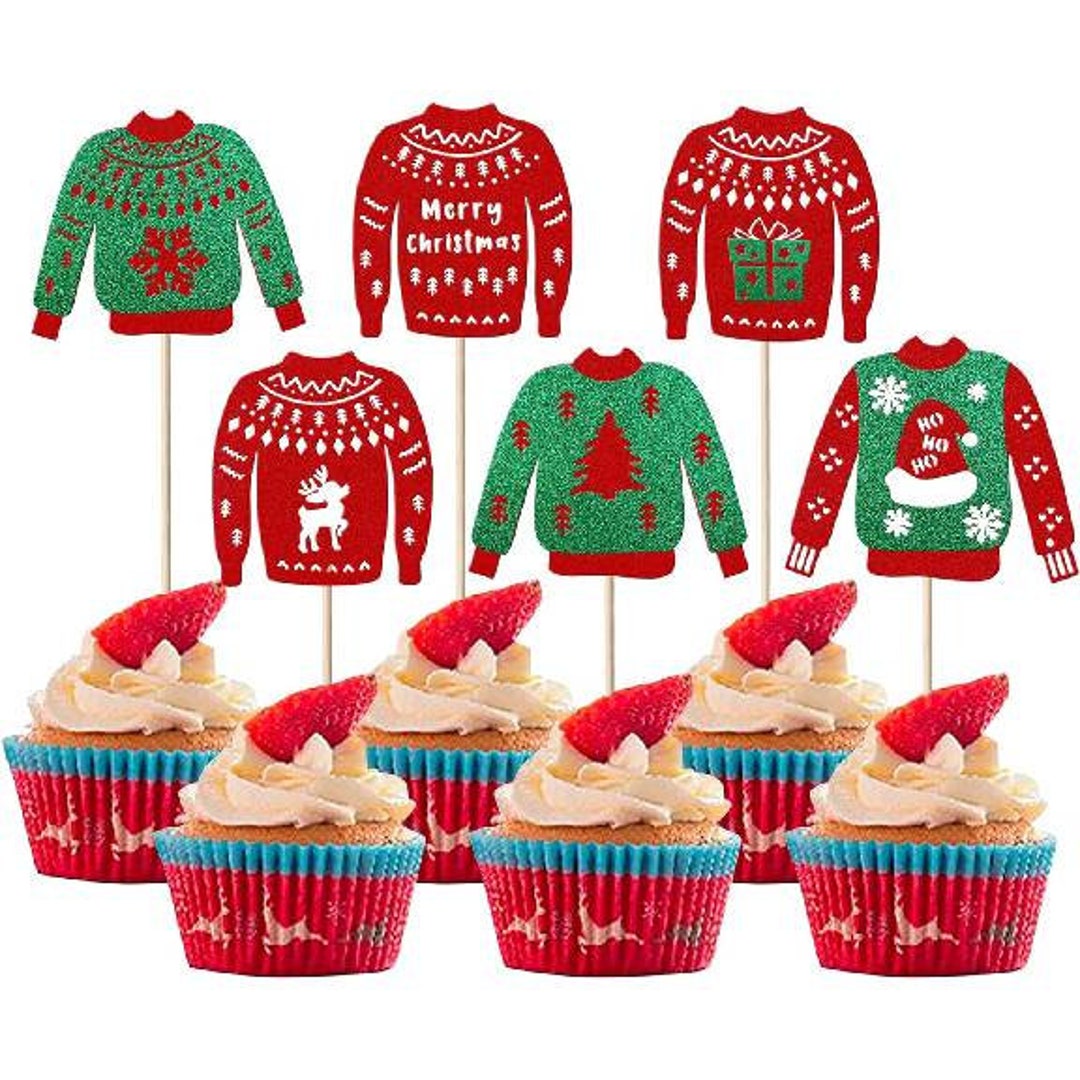 Ugly Sweater Cupcake Toppers 24pcs, Christmas Ugly Sweater Party ...
