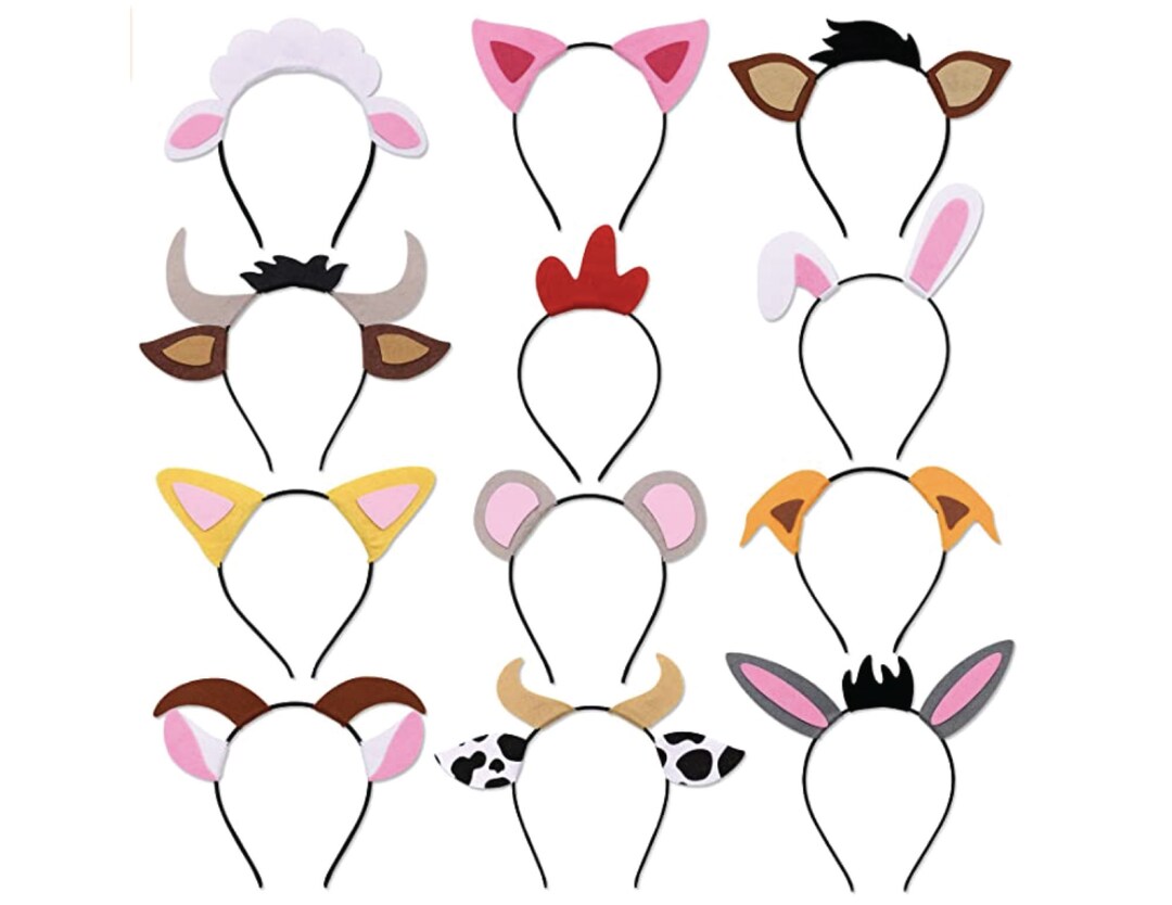 Farm Animals Party Headband Pack of 12, Barnyard Animals Ear Headbands ...