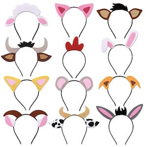 Farm Animals Party Headband Pack of 12, Barnyard Animals Ear Headbands ...