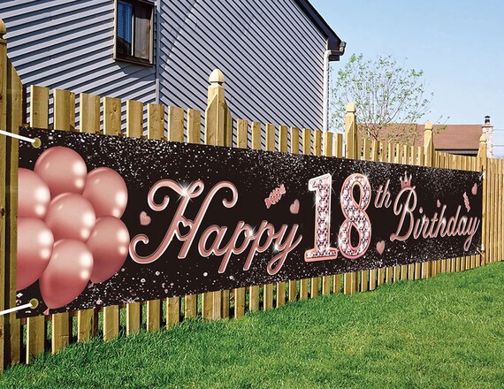 Large 18th Birthday Banner Backdrop Decorations for Girls Rose | Etsy