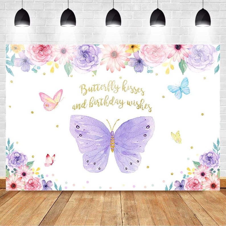 Butterfly Birthday Backdrop, Butterfly Kisses Birthday Wishes Photo ...