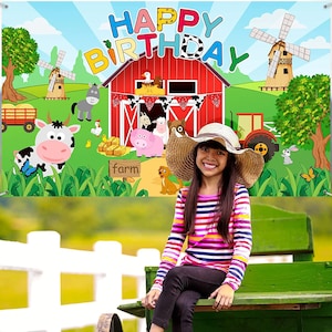 Farm Birthday Backdrop Farm Animals Barn Backdrop Banner for | Etsy