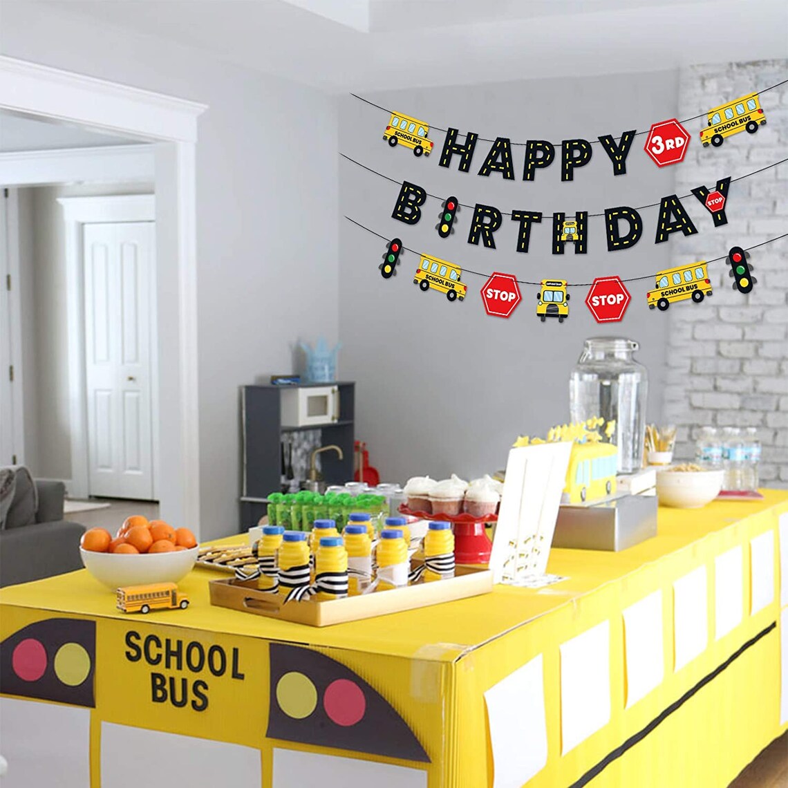 School Bus Birthday Banner School Bus Party Supplies Happy | Etsy