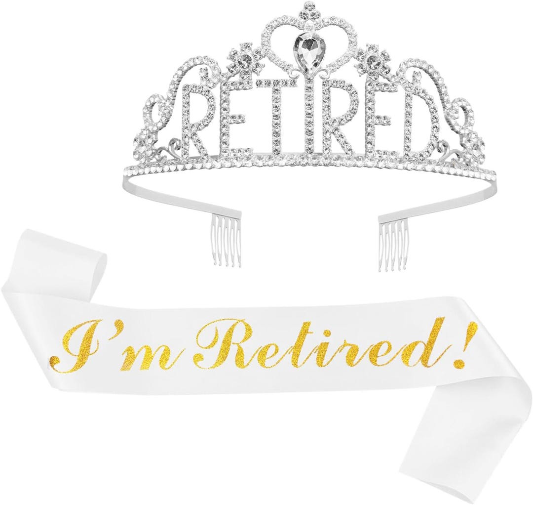 Retirement Sash & Rhinestone Tiara Set, I'm Retired Sash and Silver ...